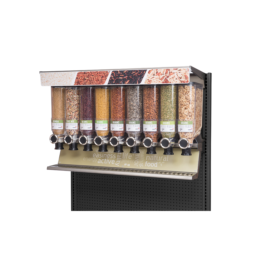 Black Natural Foods Shelf Kit - (9) DS101 dispensers, Shelf, Catch Tray ...