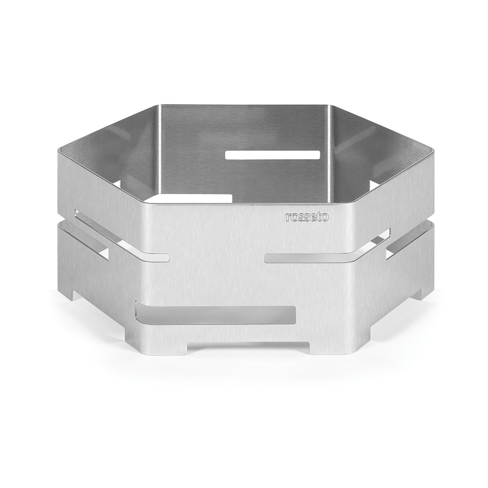 16″ Medium Brushed Stainless Steel Hexagon Buffet Riser - SM117 - Rosseto