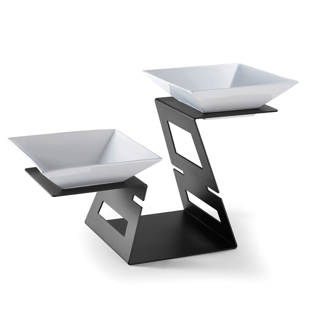 Rosseto® Swan Multi-Level Black Matte Riser System & 2 Porcelain Bowls ...