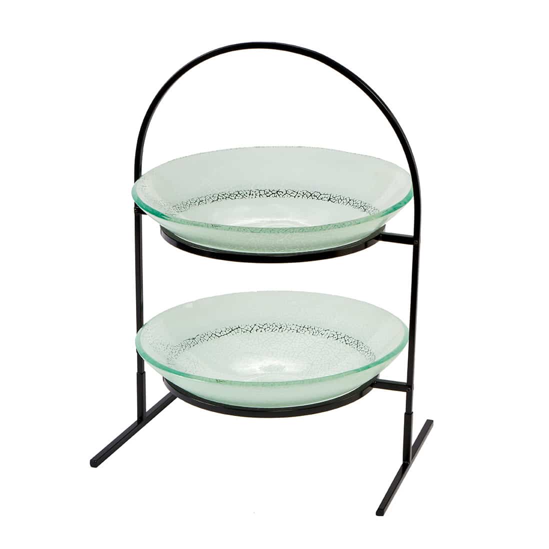 Kalderon 2 Level Round Black Metal Flat Packed Stand with Two Foglia ...