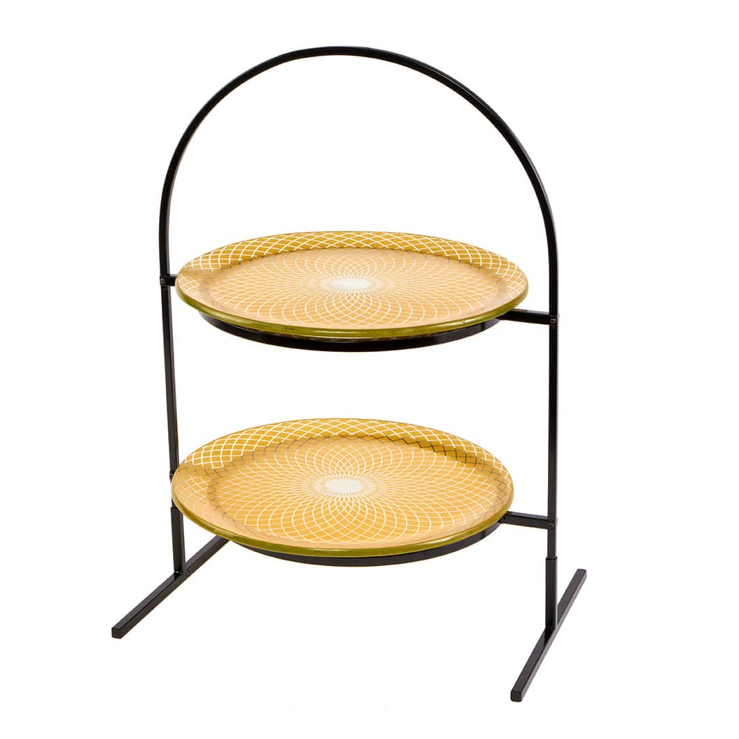 Kalderon 2 Level Round Black Metal Flat Packed Stand with Two Spiro ...