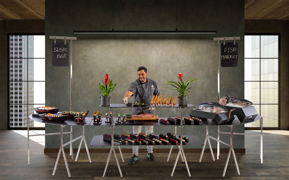 Modulite® 3 Level Kit, Black Marble 2 Table Top, 1 Shelf, Black Legs ...