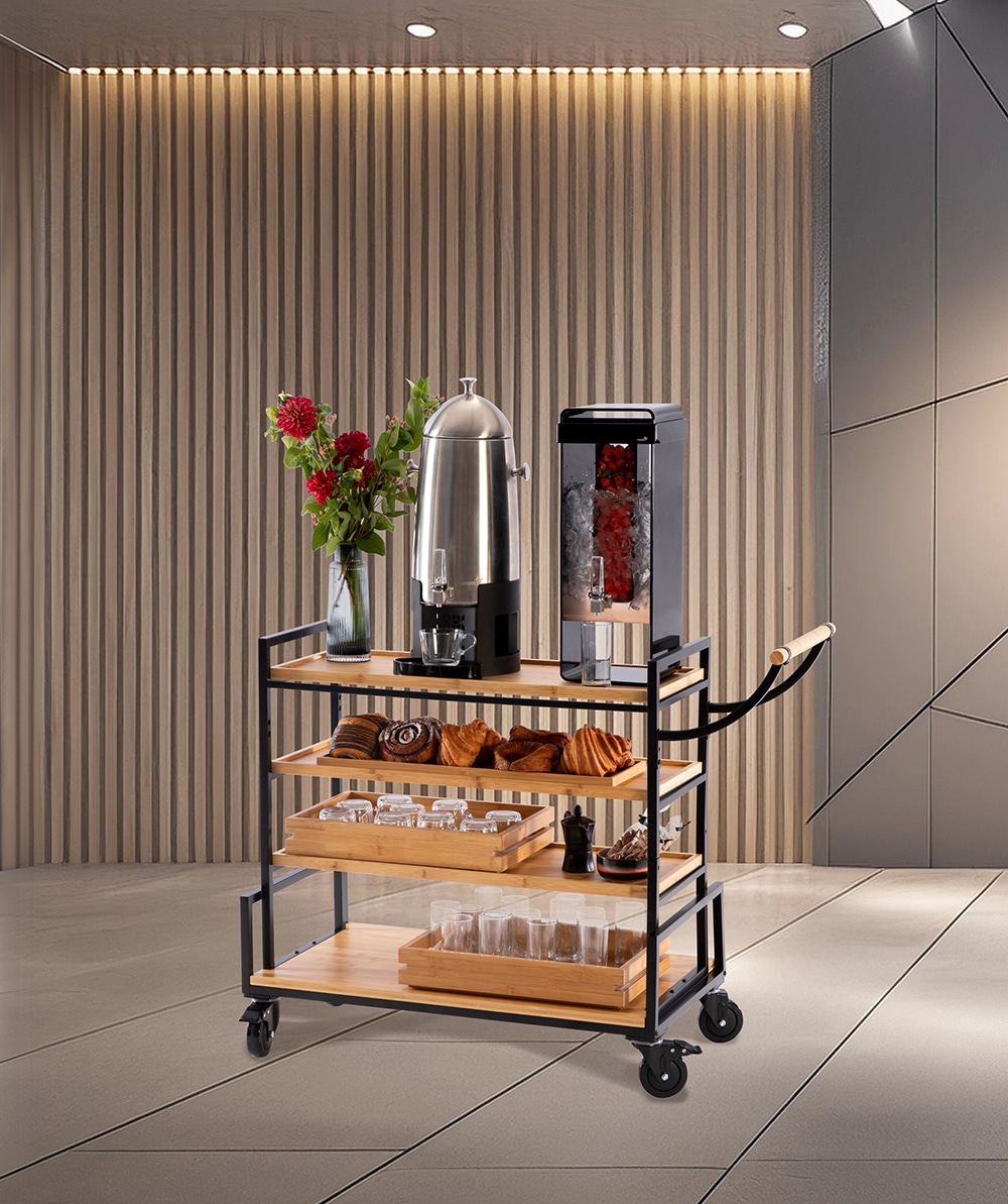 Modulite® Serving Cart, Blk & Nat Bamboo Frame Base and Handle, 1 EA ...