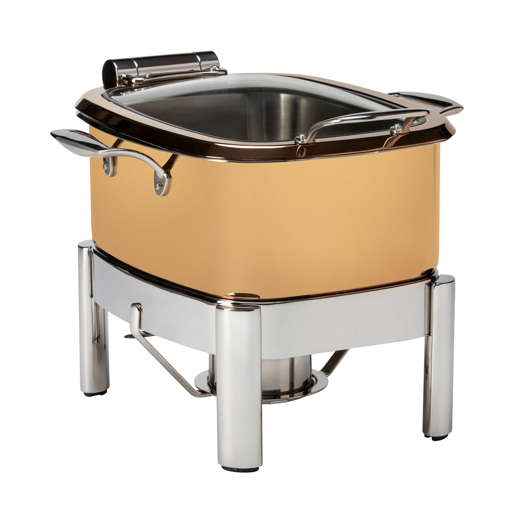 Le Dish Gold Square Chafing Pot 4.2 Qt with Chrome Square Frame and ...
