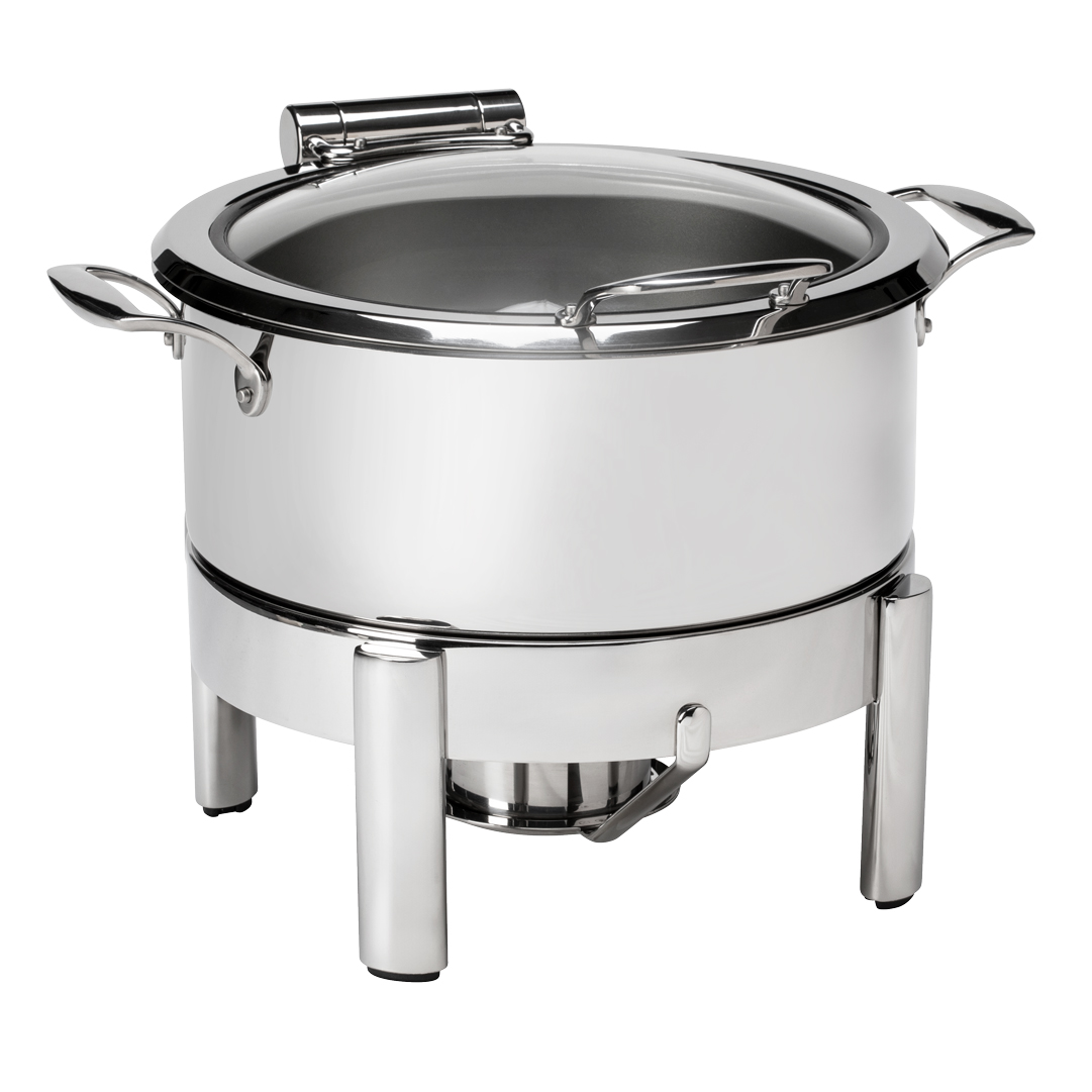 Le Dish Chrome Round Chafing Pot 4.8 Qt with Chrome Round Frame and ...