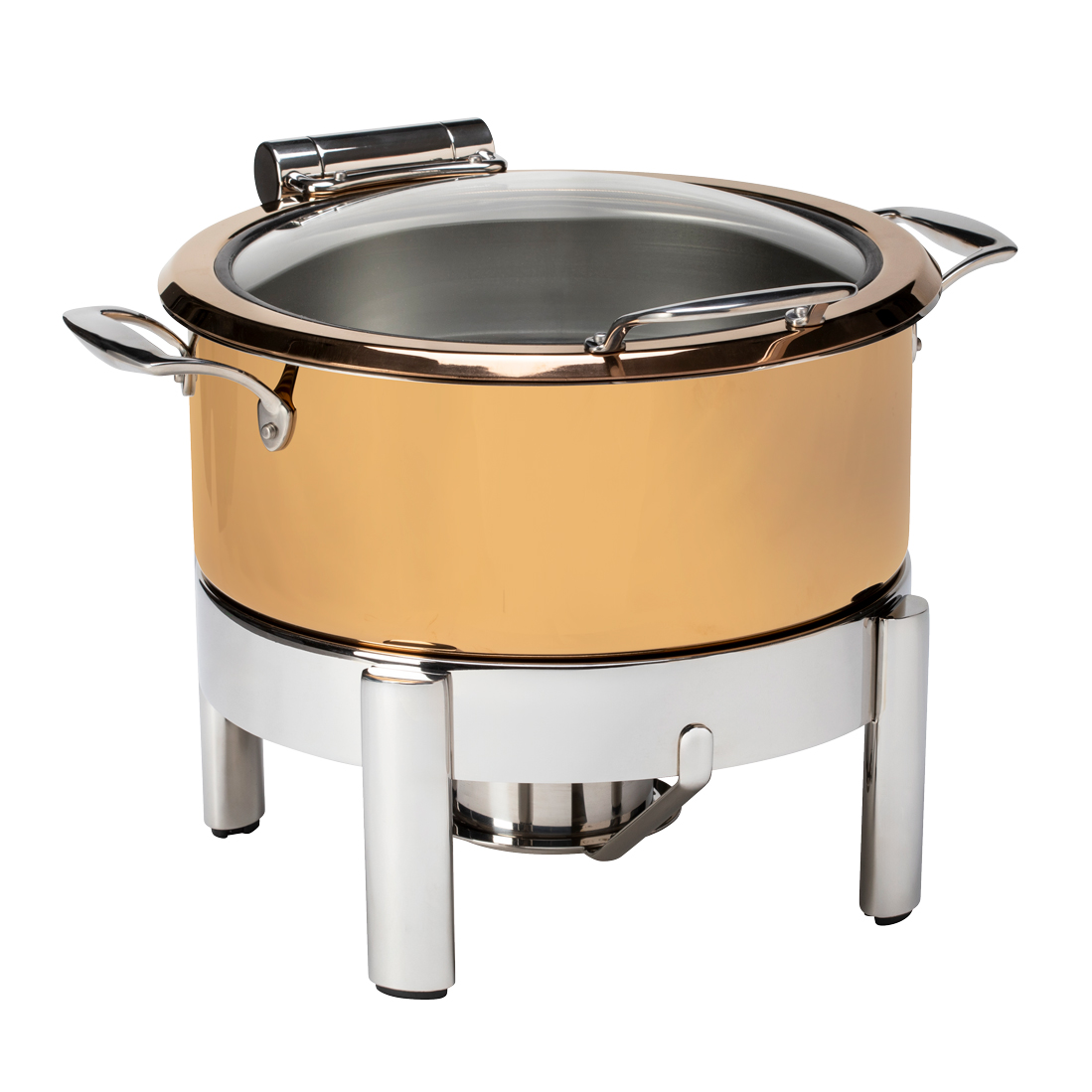 Le Dish Gold Round Chafing Pot 4.8 Qt with Chrome Round Frame and Burn ...