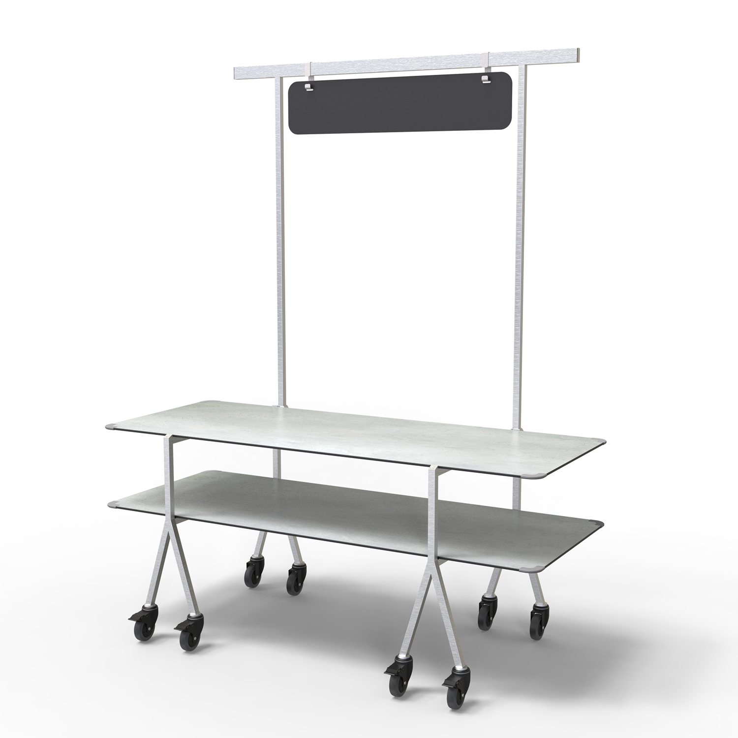 Modulite™ 2 Level Kit, Concrete Gray 2 Tabletop, Chalkboard, SS Display Frame & Legs with wheels ...