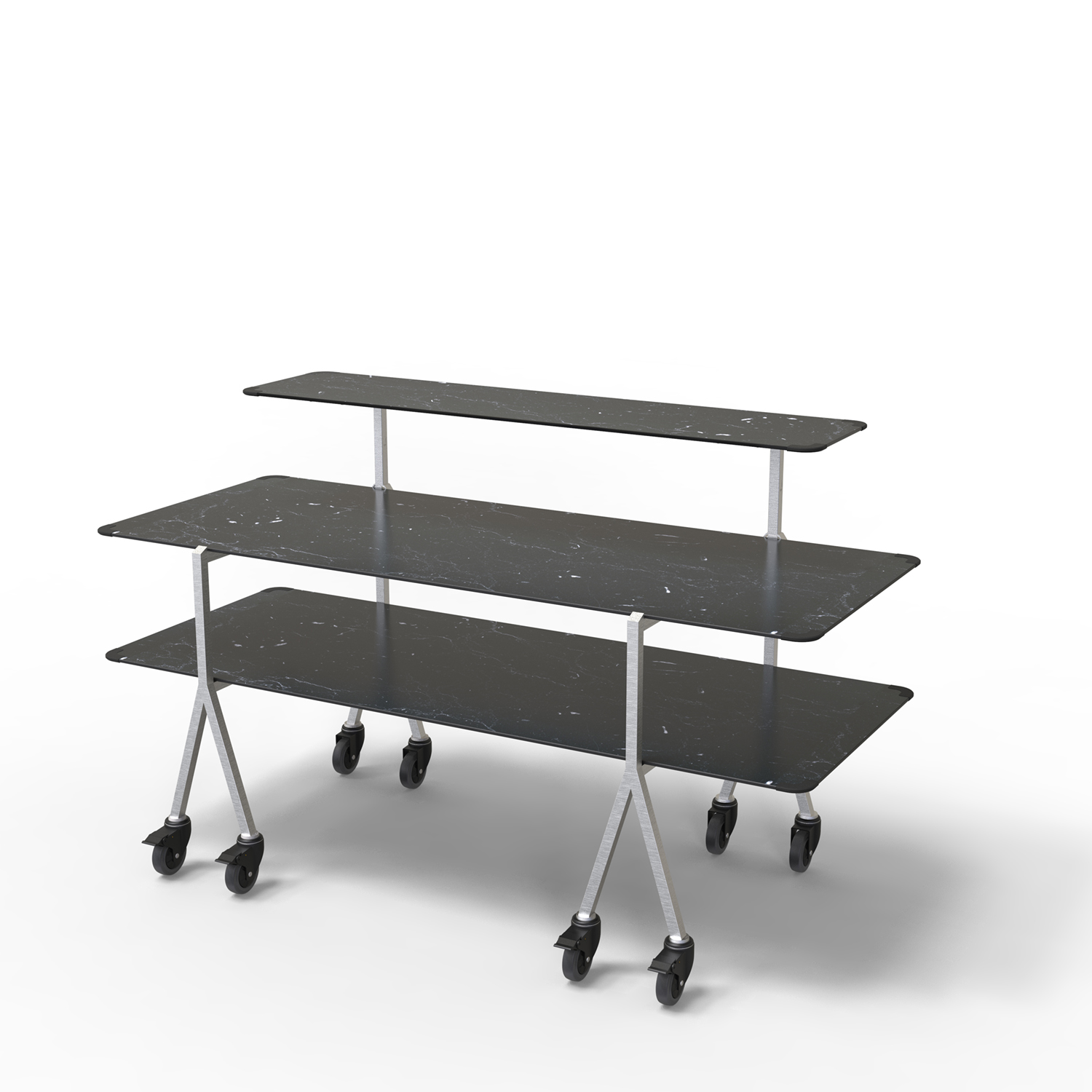 Modulite™3 Level Kit, Black Marble 2 Tabletop, 1 Shelf, SS Legs with ...